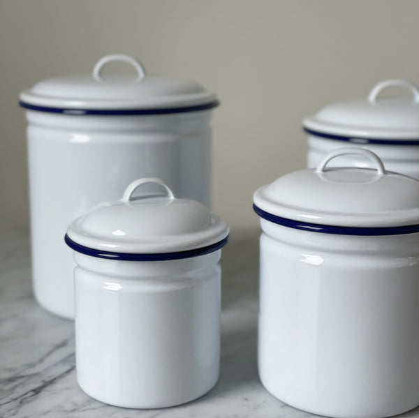 White and Blue Enamel Canisters – Homesong Market